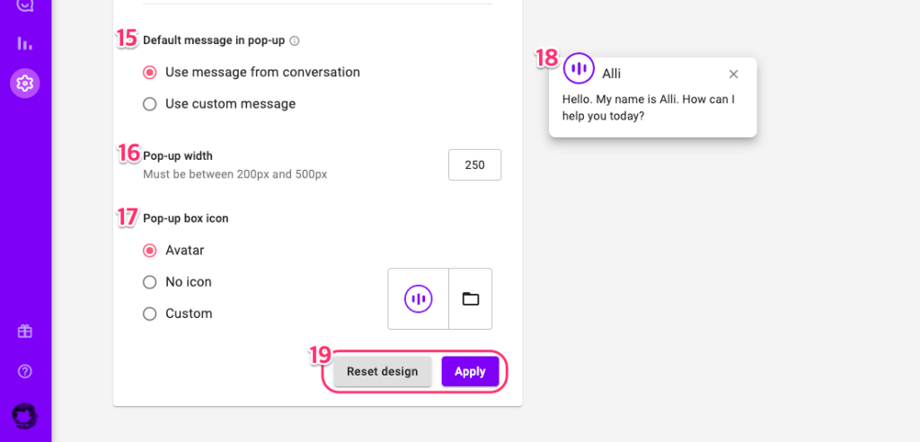 Chat Design Settings – Allganize