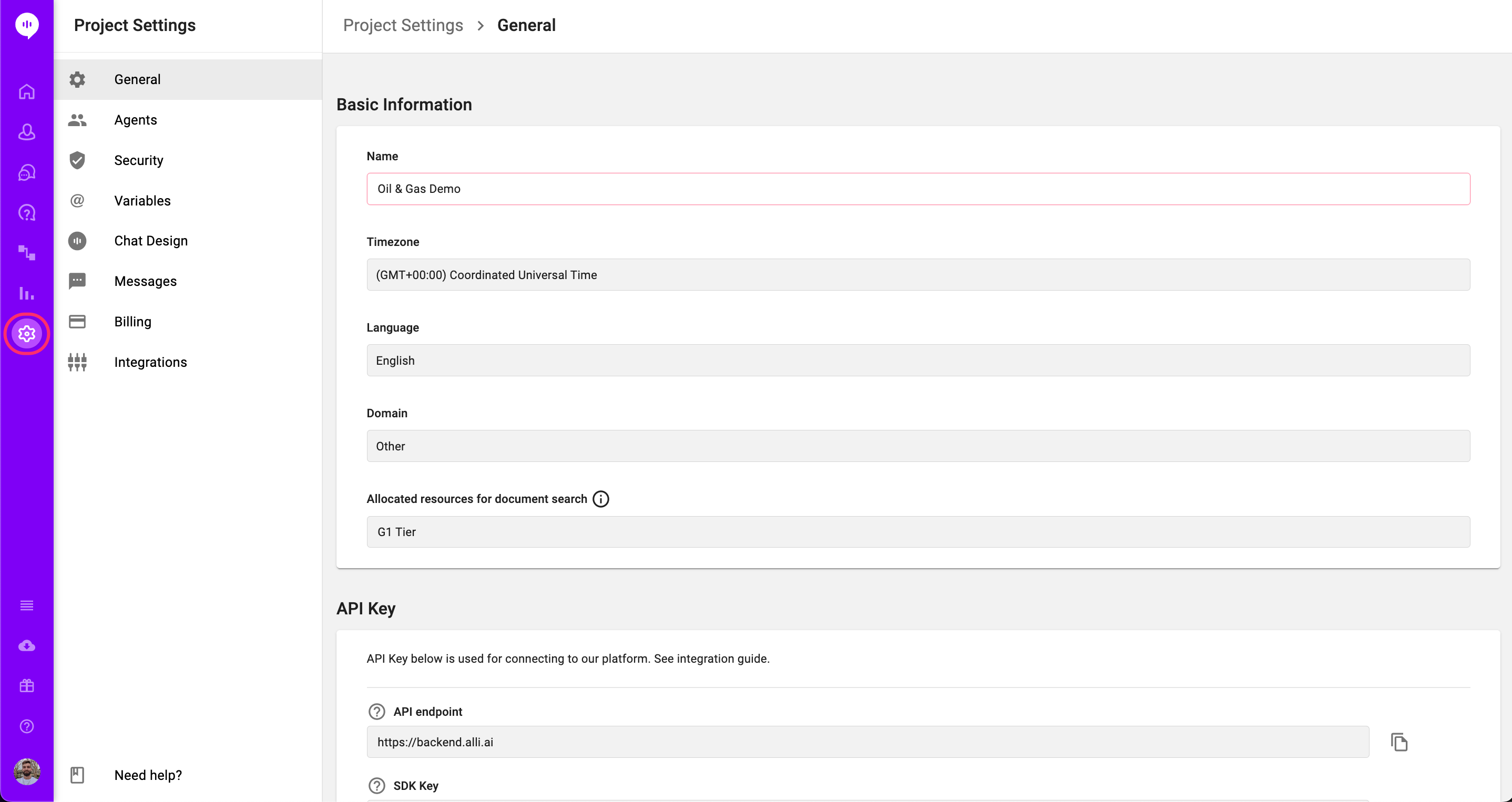 Settings – Allganize